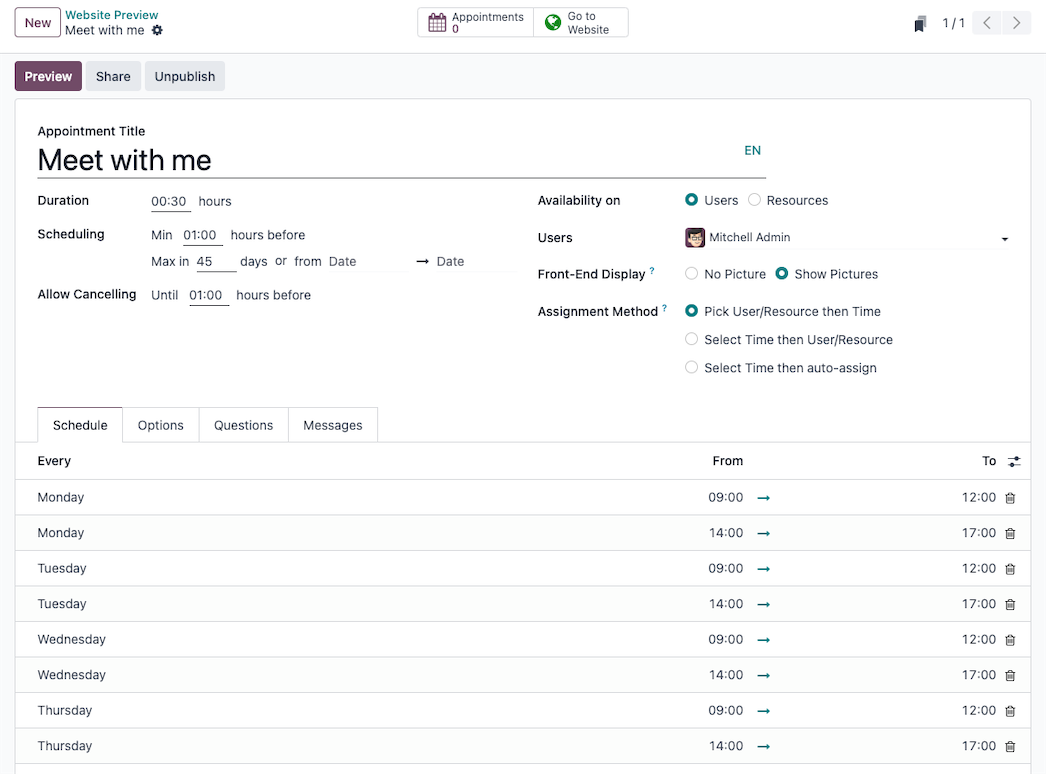 Efficient Appointment Scheduling: Odoo Appointments